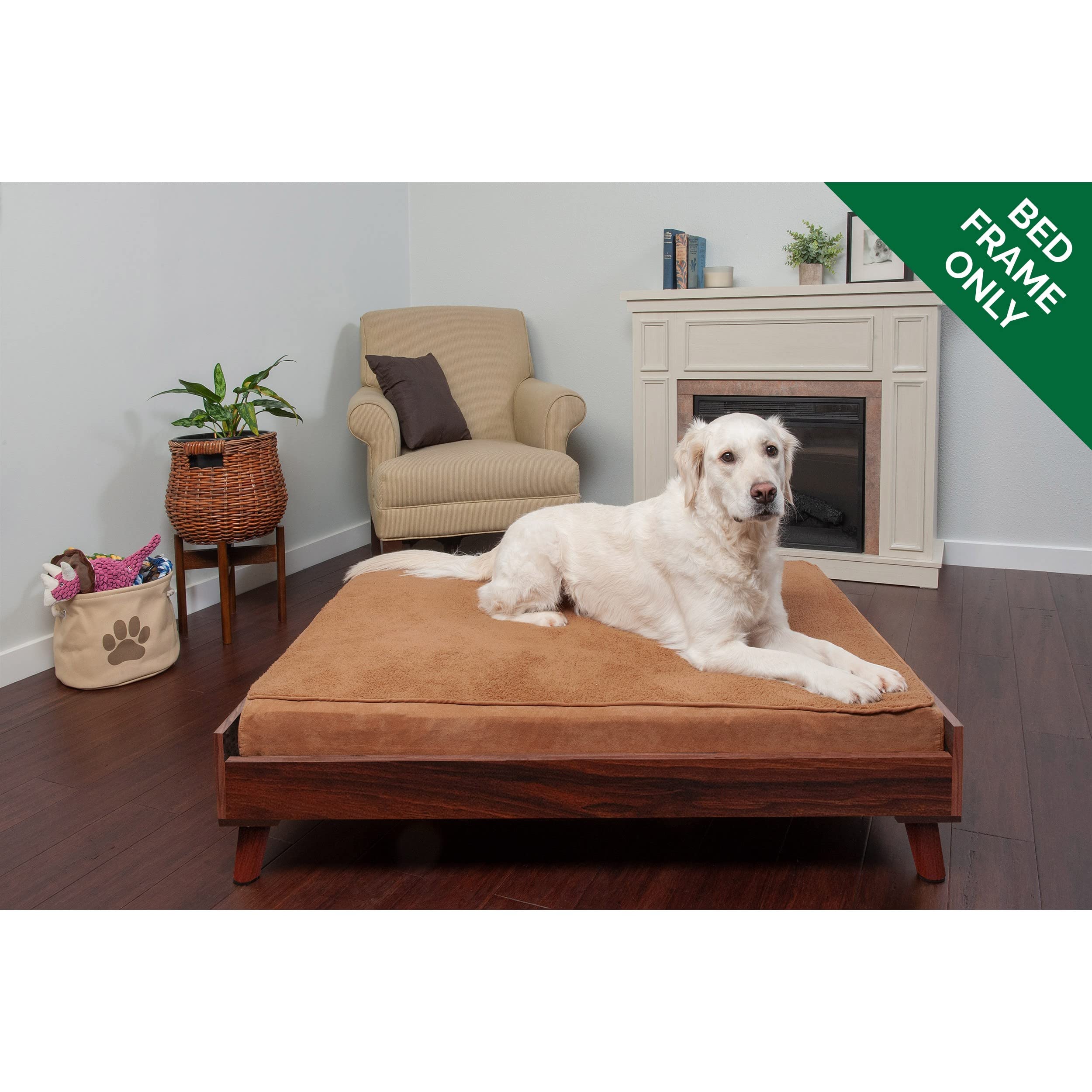 Furhaven (Old Version) Elevated Dog Bed Frame for 44" x 35" XL Dog Beds, Easy Assembly - Mid-Century Modern Bed Frame - Walnut, Jumbo/XL