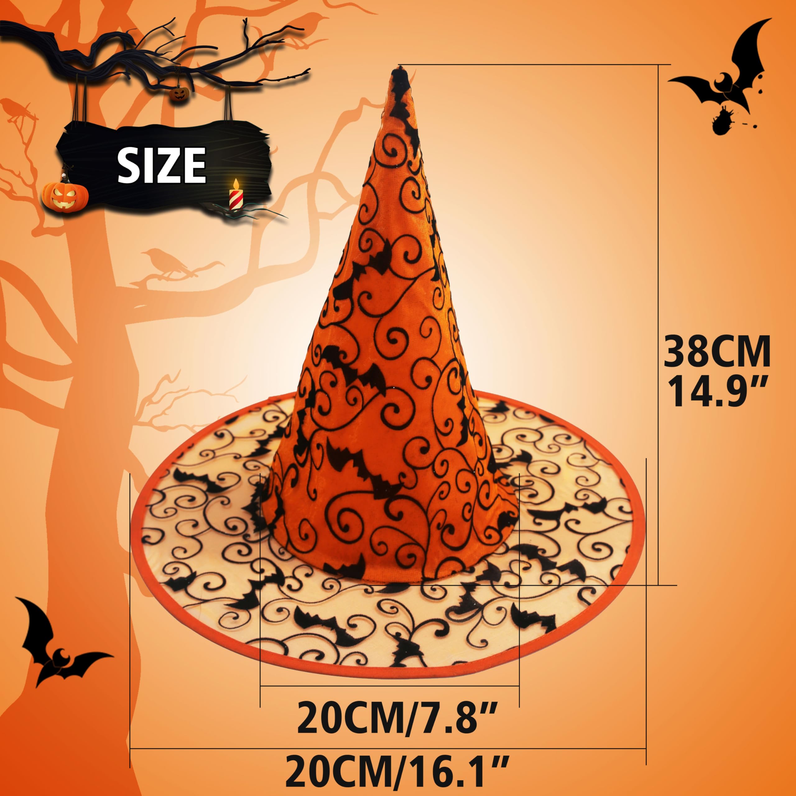 Halloween Witches Hat - Halloween Spider web Witch/Wizard Hats. Pack of 2. (Black & Orange)