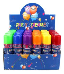 24 pcs pack of fun party streamer spray string in a can for children's parties, party supplies perfect for kid's parties/events