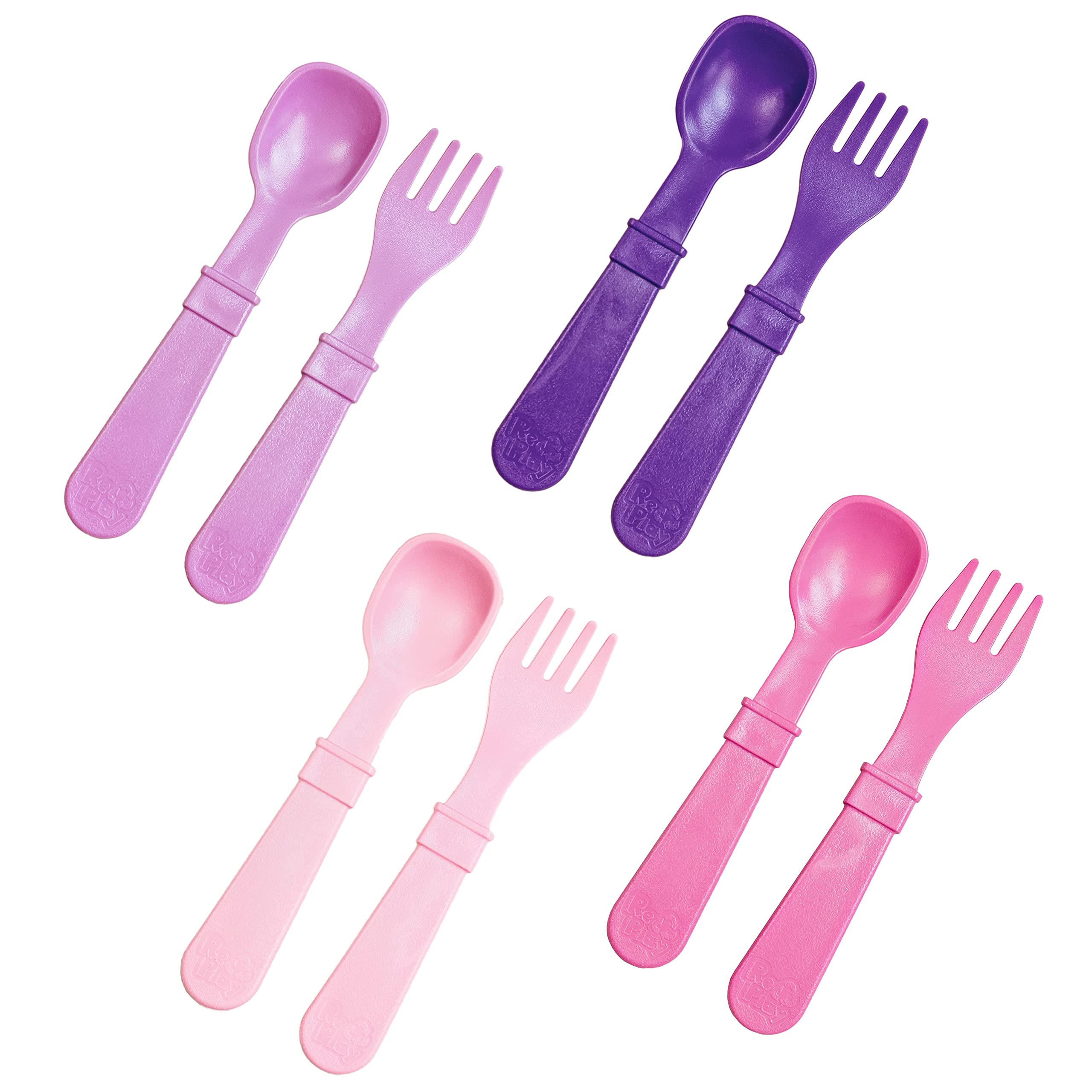 Re-Play Made in USA Toddler Forks and Spoons, Pack of 8 Without Carrying Case - 4 Kids Forks with Rounded Tips and 4 Deep Scoop Toddler Spoons - 0.2" Thick Toddler Utensils, Princess