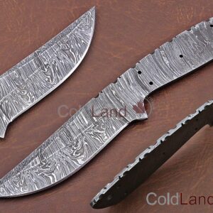 ColdLand 9.25" Damascus Steel Knife Blade Blank with Bolster - Hand Forged Knife Blanks Full Tang Ideal for Knife Making Supplies, Hunting, Fishing, Camping, Outdoor Sports NB24