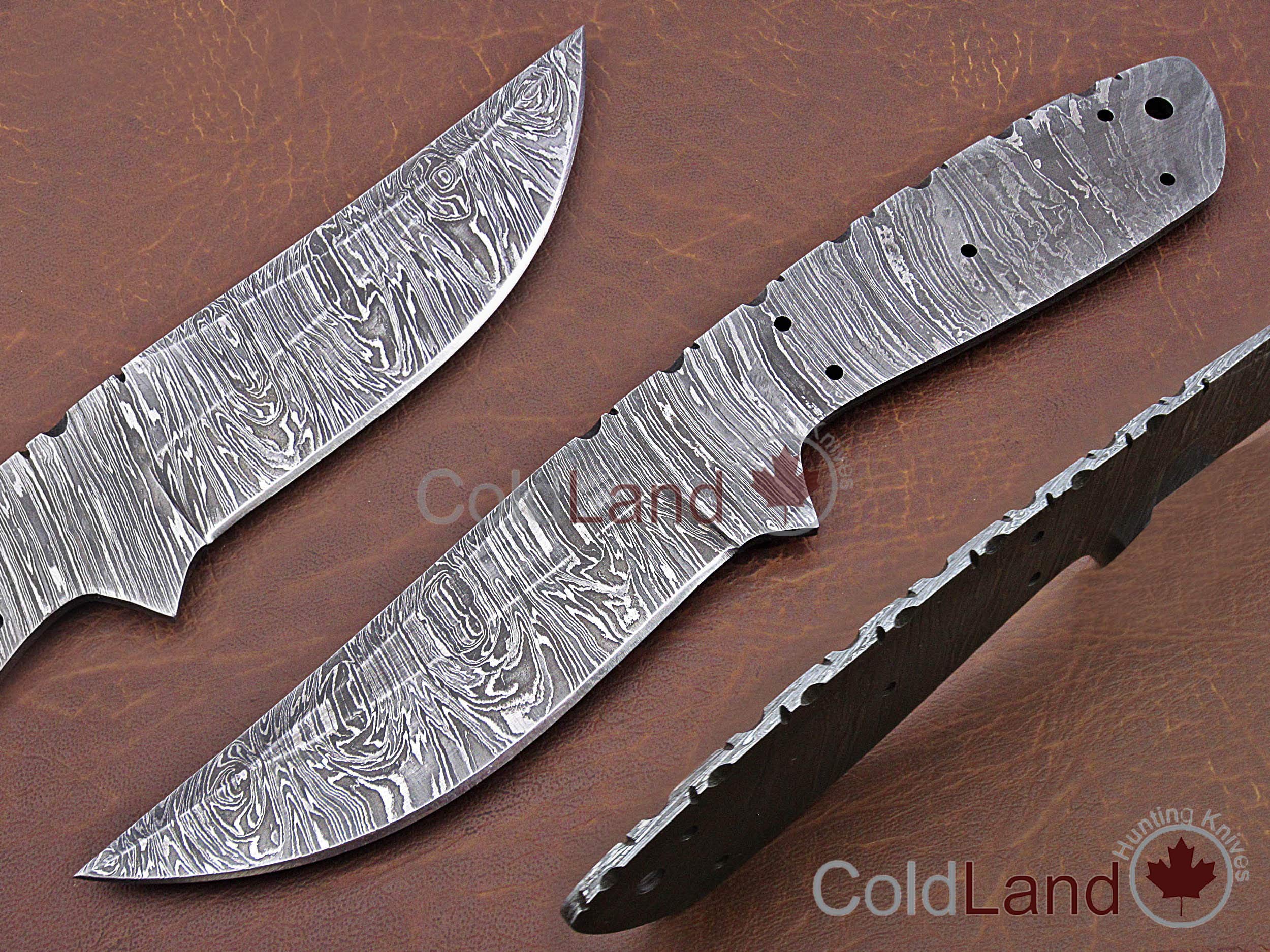 ColdLand 9.25" Damascus Steel Knife Blade Blank with Bolster - Hand Forged Knife Blanks Full Tang Ideal for Knife Making Supplies, Hunting, Fishing, Camping, Outdoor Sports NB24