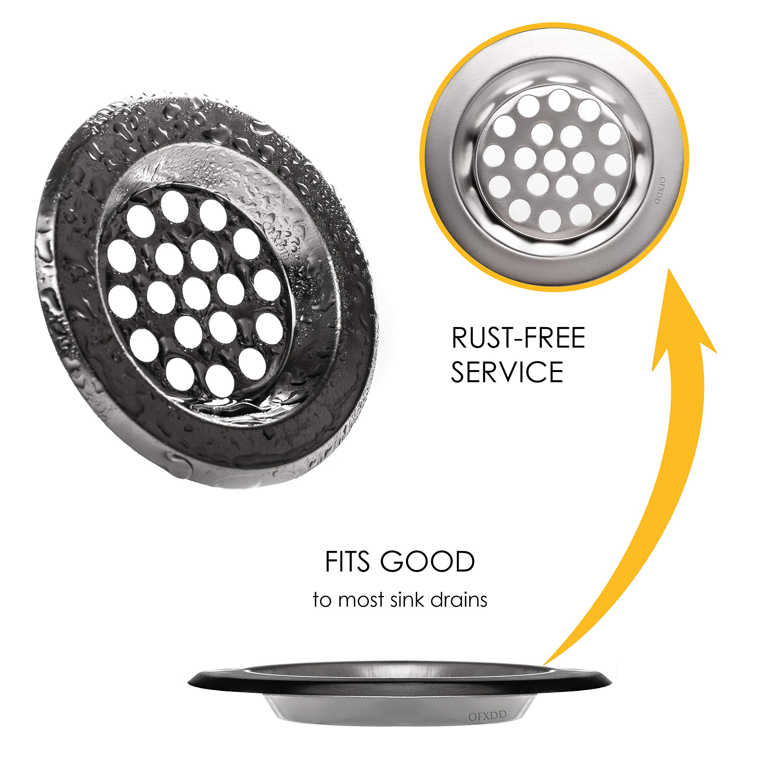 Sink Strainer 2.5 Inch - Bathtub & Kitchen Sink Drain Strainer - Food & Hair Catcher for Bathroom & Kitchen Sink of Stainless Steel - Accessories for Bathroom and Kitchen, 2 Pcs