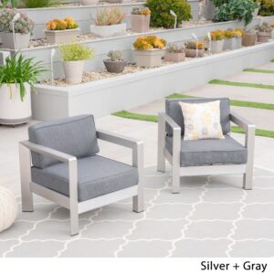 Christopher Knight Home 306462 Booth Outdoor Aluminum Club Chairs, Silver (Set of 2), Sliver/Gray