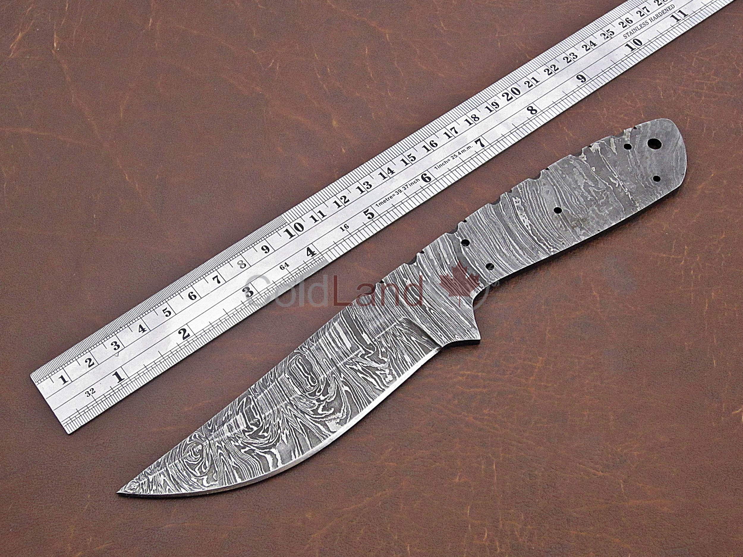 ColdLand 9.25" Damascus Steel Knife Blade Blank with Bolster - Hand Forged Knife Blanks Full Tang Ideal for Knife Making Supplies, Hunting, Fishing, Camping, Outdoor Sports NB24