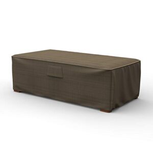 budge stormblock hillside patio ottoman/coffee table cover premium, outdoor, waterproof, large, black and tan weave, 20" high x 26" wide x 50" long