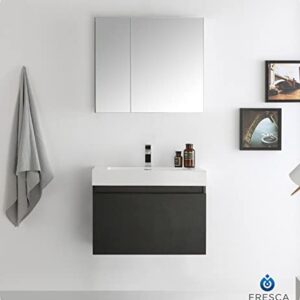 Fresca Mezzo 30" Black Wall Hung Modern Bathroom Cabinet - Cabinet Only (Sink Not Included)