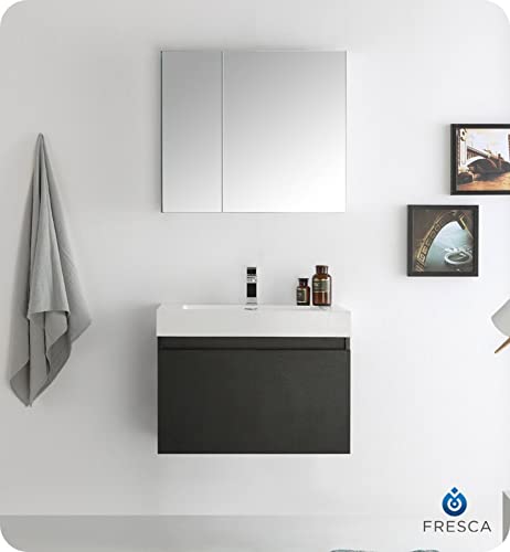 Fresca Mezzo 30" Black Wall Hung Modern Bathroom Cabinet - Cabinet Only (Sink Not Included)