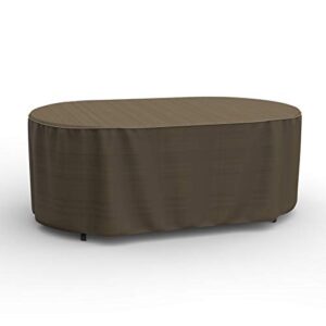 budge stormblock hillside oval patio table cover premium, outdoor, waterproof, medium, black and tan weave