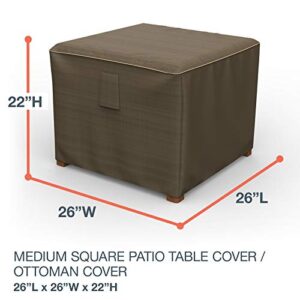 Budge P4A06BTNW3 StormBlock™ Hillside Square Patio Table Cover/Ottoman Cover Premium, Outdoor, Waterproof, Medium, Black and Tan Weave