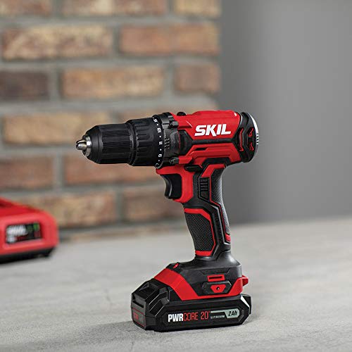 SKIL 20V 2-Tool Combo Kit: 20V Cordless Drill Driver and Impact Driver Kit Includes 2.0Ah PWR CORE 20 Lithium Battery and Charger - CB739001