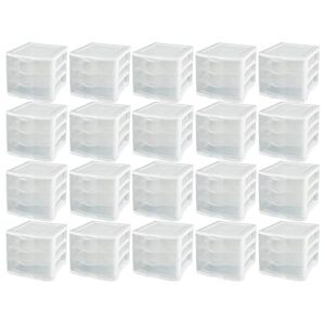 Sterilite ClearView Compact Stacking 3 Drawer Storage Organizer System for Crafting Supplies, Home Office, or Dorm Room, (20 Pack)