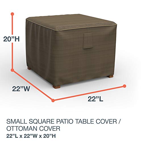 Budge StormBlock Hillside Square Patio Table/Ottoman Cover Premium, Outdoor, Waterproof, Small, Black and Tan Weave