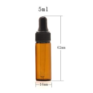 Amber Dropper Bottles-100Pcs 5ml Cute Essential Oil Bottles with Eye Dropper Dispenser for Perfumes Cosmetic Liquid Aromatherapy Chemistry Lab Sample Storage Jars Vial Container (Black Screw Cap)