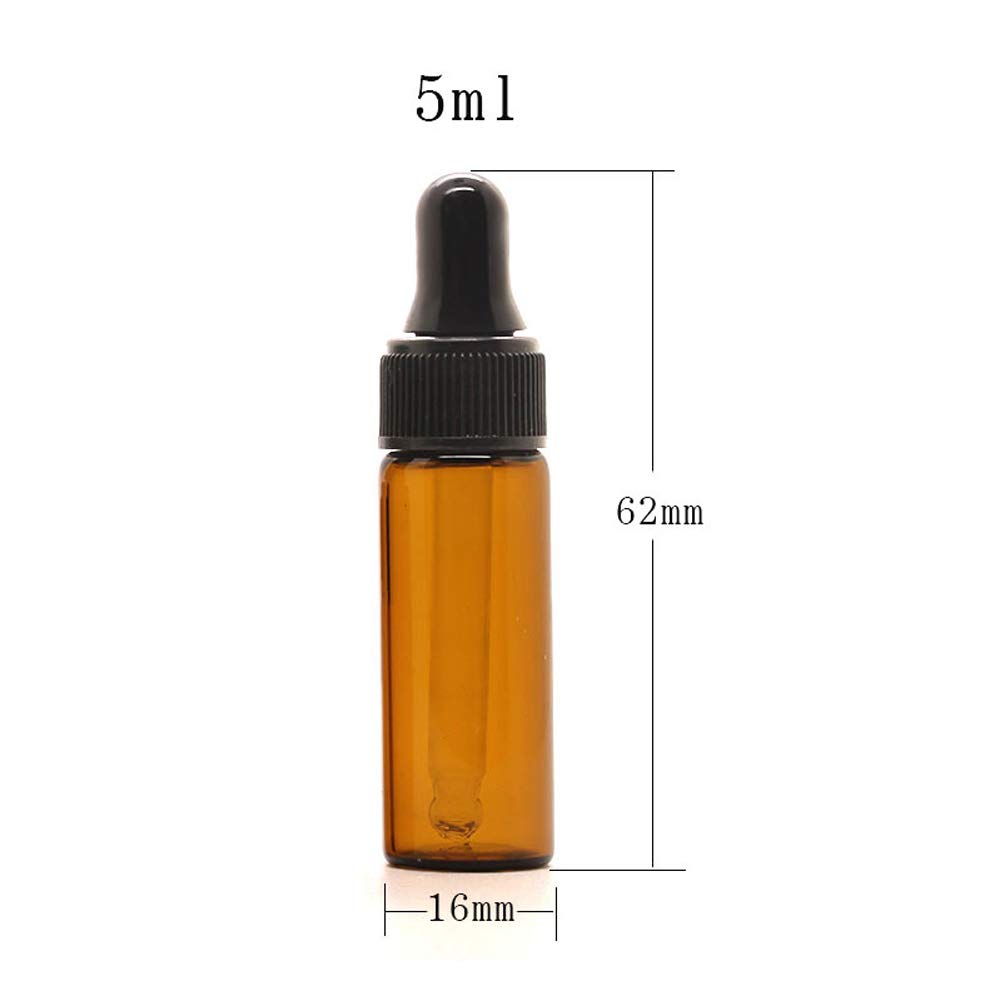 Amber Dropper Bottles-100Pcs 5ml Cute Essential Oil Bottles with Eye Dropper Dispenser for Perfumes Cosmetic Liquid Aromatherapy Chemistry Lab Sample Storage Jars Vial Container (Black Screw Cap)