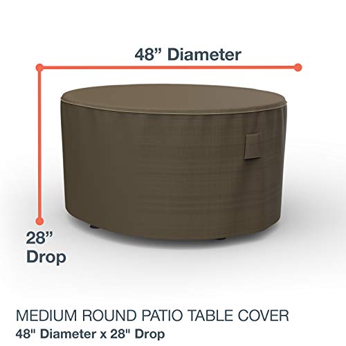 Budge P5A22BTNW3 StormBlock Hillside Round Patio Table Cover Premium, Outdoor, Waterproof, Medium, Black and Tan Weave, 48" Diameter x 28" Drop