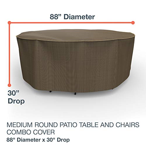 Budge StormBlock Hillside Round Patio Table and Chairs Combo Cover Premium, Outdoor, Waterproof, Medium, Black and Tan Weave