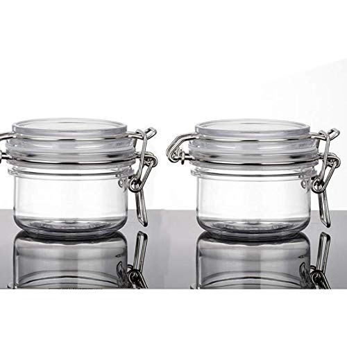 2Pcs 4 Oz/120ml Clear Round Plastic Home Kitchen Storage Sealed Jar Bottles with Leak Proof Rubber and Hinged Lid for Herbs, Spices, Candy, Gift, Arts and Crafts Storage Multi-purpose Container