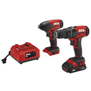 skil 20v 2-tool combo kit: 20v cordless drill driver and impact driver kit includes 2.0ah pwr core 20 lithium battery and charger - cb739001