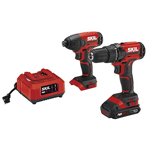 SKIL 20V 2-Tool Combo Kit: 20V Cordless Drill Driver and Impact Driver Kit Includes 2.0Ah PWR CORE 20 Lithium Battery and Charger - CB739001