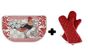 18" x 30" rooster printed slice kitchen mat oversized quilted mittens, flame heat resistant set of 2 - bundle set﻿