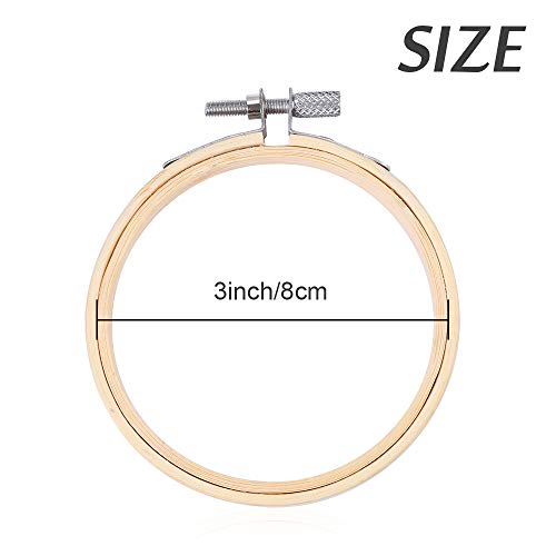 Caydo 12 Pieces 3 Inch Wooden Round Embroidery Hoops Adjustable Circle Cross Stitch Hoop Ring Bulk for Home Ornaments, Art Craft Handy Sewing