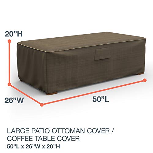 Budge StormBlock Hillside Patio Ottoman/Coffee Table Cover Premium, Outdoor, Waterproof, Large, Black and Tan Weave, 20" High x 26" Wide x 50" Long