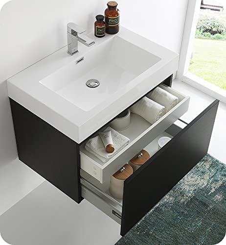 Fresca Mezzo 30" Black Wall Hung Modern Bathroom Cabinet - Cabinet Only (Sink Not Included)