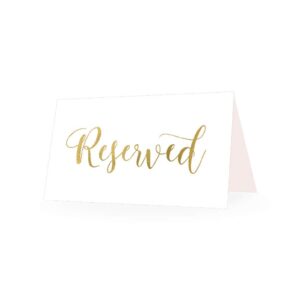 25 gold vip reserved sign tent place cards for table at restaurant, wedding reception, church, business office board meeting, holiday christmas party, printed seating reservation accessories diy seat