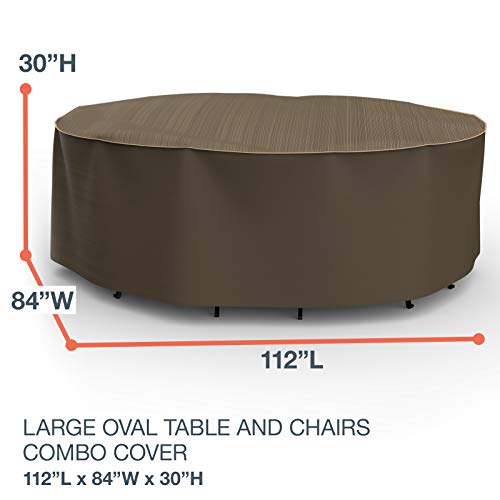 Budge StormBlock Hillside Oval Table and Chairs Combo Cover Premium, Outdoor, Waterproof, Large, Black and Tan Weave