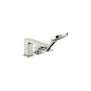 hansgrohe metropol modern 1-handle 13-inch wide roman tub filler freestanding bathtub faucetand shower set in brushed nickel, 74554821