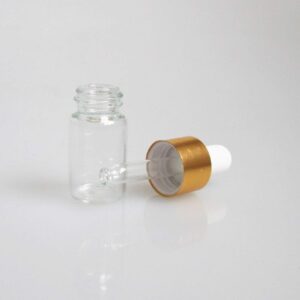 15Pcs Glass Essential Oil Dropper Bottles Clear Mini 1ml/2ml/3ml Perfume Dropping Bottle Cosmetic Sample Vials with Gold Cap and White Latex