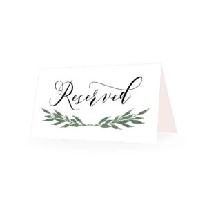 25 greenery vip reserved sign tent place cards for table at restaurant, wedding reception, church, business office board meeting, holiday christmas party, printed seating reservation accessories diy