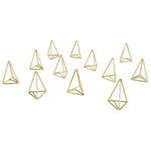 koyal wholesale modern metal geometric triangle wedding place card holders, set of 12 gold table number holders