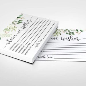 Printed Party Advice and Wishes for the Mr and Mrs – Wedding Advice Cards for Bridal Shower, Games and Favors for Guests, Eucalyptus Greenery Decor, 50 Cards