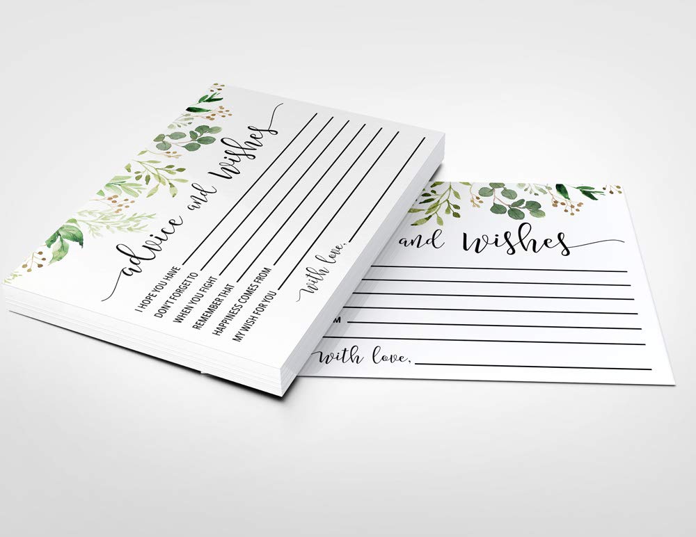 Printed Party Advice and Wishes for the Mr and Mrs – Wedding Advice Cards for Bridal Shower, Games and Favors for Guests, Eucalyptus Greenery Decor, 50 Cards