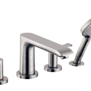 hansgrohe Metris Modern 2-Handle 20-inch Wide Roman Tub Filler Freestanding Bathtub Faucetand Shower Set in Brushed Nickel, 31404821