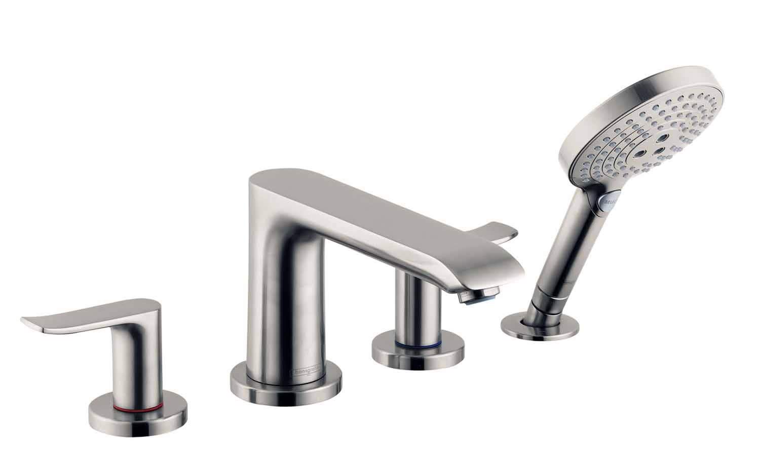 hansgrohe Metris Modern 2-Handle 20-inch Wide Roman Tub Filler Freestanding Bathtub Faucetand Shower Set in Brushed Nickel, 31404821