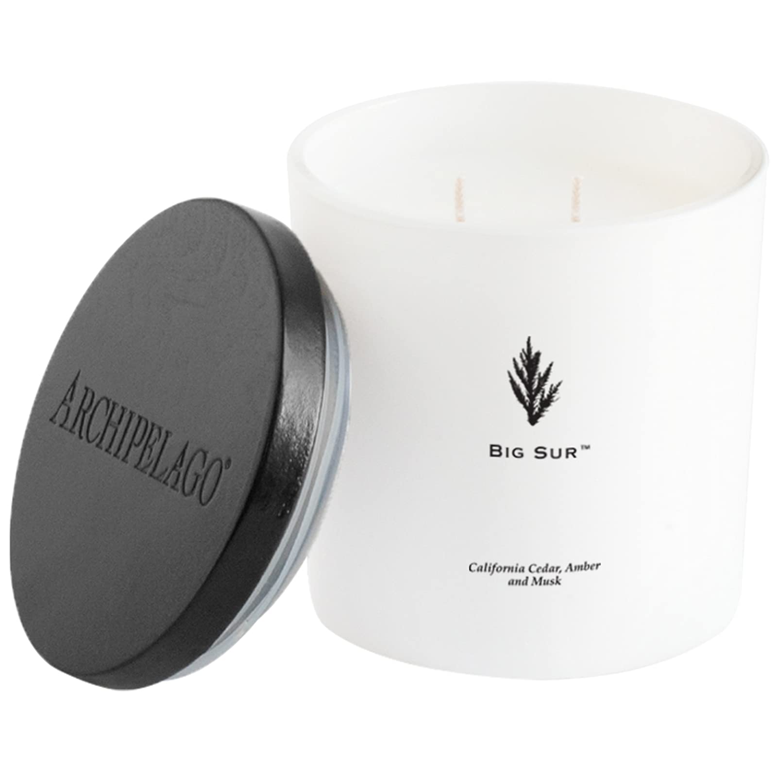 Archipelago Botanicals Big Sur Luxe Candle, California Cedar, Amber and Musk Scent, Elegant White Glass Jar Candle, Coconut Wax, Double Wicks Burn 100 Hours (13 oz)