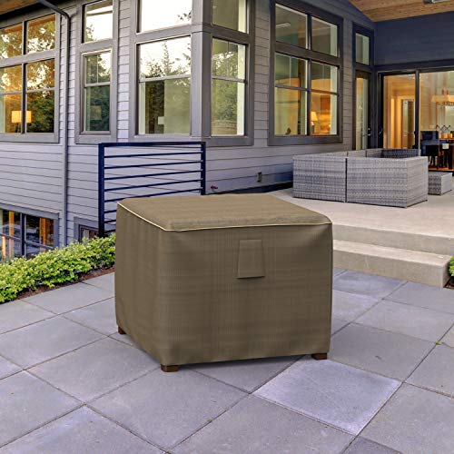 Budge StormBlock Hillside Square Patio Table/Ottoman Cover Premium, Outdoor, Waterproof, Small, Black and Tan Weave