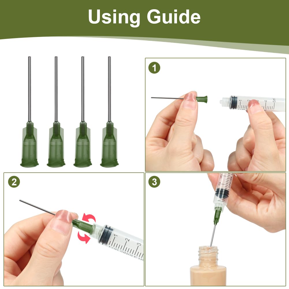 Shintop Dispensing Needle, 1.5 Inch 14G Blunt Tip Syringe Needles with Luer Lock for Refilling Liquid, Inks and Syringes (Pack of 100, Olive Green)