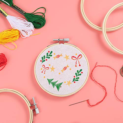 Caydo 12 Pieces 3 Inch Wooden Round Embroidery Hoops Adjustable Circle Cross Stitch Hoop Ring Bulk for Home Ornaments, Art Craft Handy Sewing