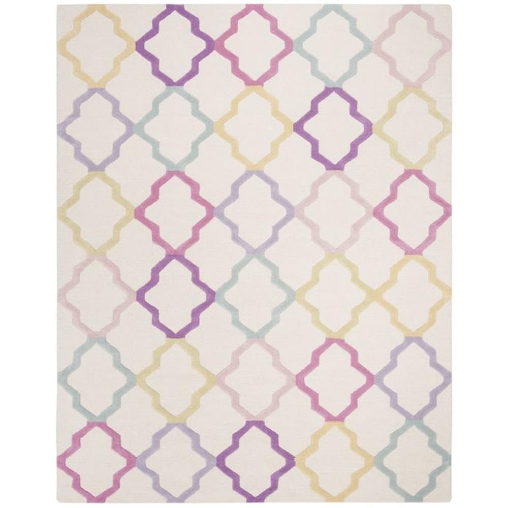 SAFAVIEH Kids Collection Area Rug - 8' x 10', Ivory & Multi, Handmade Trellis Wool, Ideal for High Traffic Areas in Playroom, Nursery, Bedroom (SFK102A)