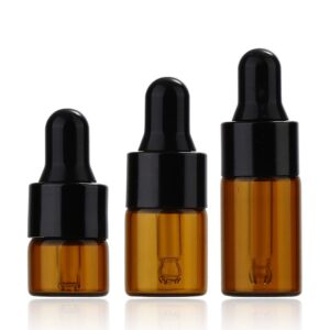 30Pcs Amber Glass Dropper Bottles Mini Empty Sample Vials Essential Oil Dropping Bottles Perfume Jars Cosmetic Container with Glass Eye Dropper and Black Caps (3ml)