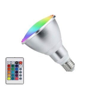 hoplom 10w par30 rgb colored led spotlight outdoor, e27/e26 color changing light bulb, waterproof flood light with remote for holiday home party decor