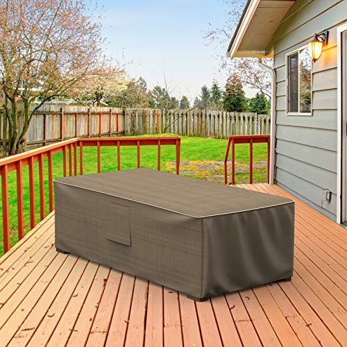 Budge StormBlock Hillside Patio Ottoman/Coffee Table Cover Premium, Outdoor, Waterproof, Large, Black and Tan Weave, 20" High x 26" Wide x 50" Long