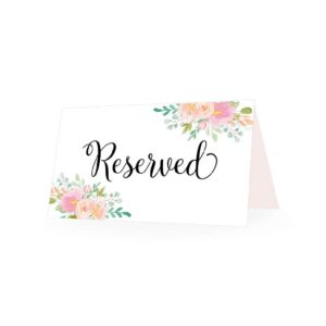 25 pink floral vip reserved sign tent place cards for table at restaurant, wedding reception, church, business office board meeting, holiday christmas party, printed seating reservation, 3.5x2