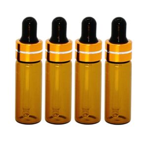 amber dropper bottles -100pcs 5ml cute essential oil bottles with eye dropper dispenser for perfumes cosmetic liquid aromatherapy chemistry lab sample storage jars vial container (gold screw cap)