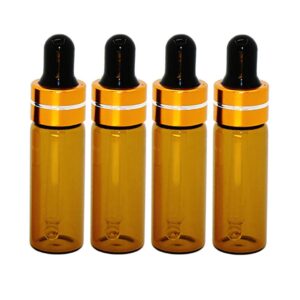 Amber Dropper Bottles -100Pcs 5ml Cute Essential Oil Bottles with Eye Dropper Dispenser for Perfumes Cosmetic Liquid Aromatherapy Chemistry Lab Sample Storage Jars Vial Container (Gold Screw Cap)