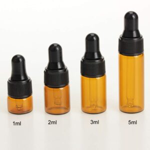 Amber Dropper Bottles-100Pcs 5ml Cute Essential Oil Bottles with Eye Dropper Dispenser for Perfumes Cosmetic Liquid Aromatherapy Chemistry Lab Sample Storage Jars Vial Container (Black Screw Cap)